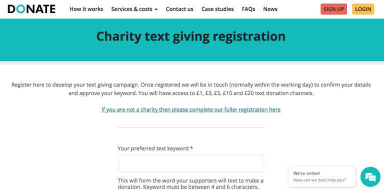 DONATE adds simpler text-only registration process | UK Fundraising